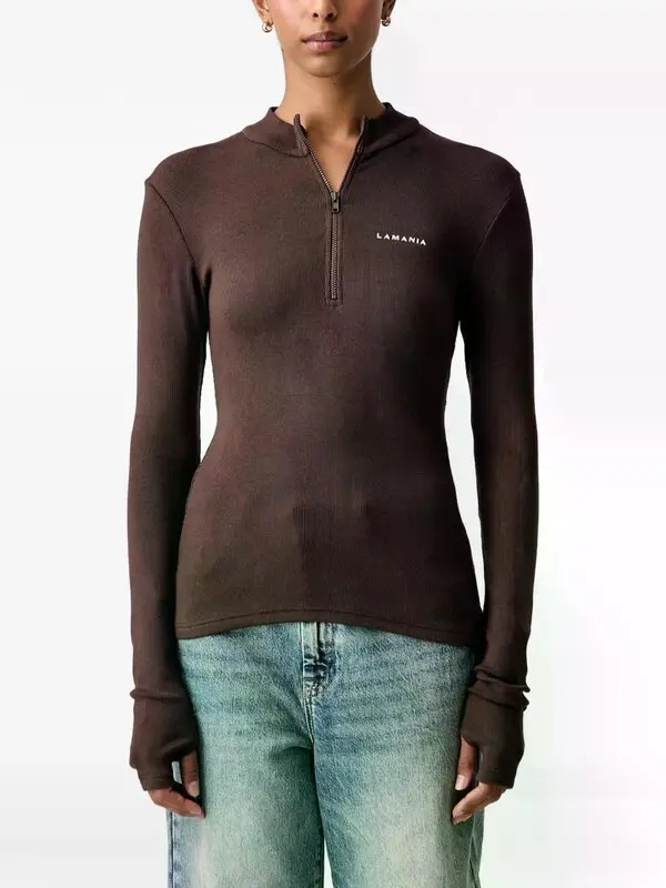 LA MANIA Sheryl Ribbed Half-zip Top