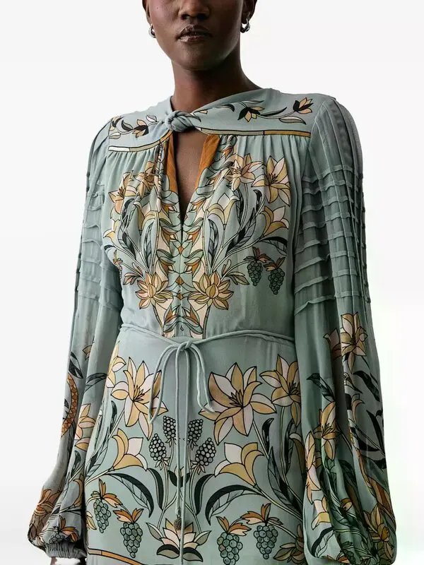 Farm Rio Floral-print Pleated-sleeve Midi Dress