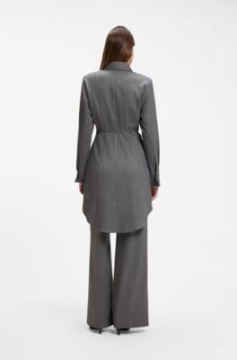 Hugo Belted Pinstripe Midi Shirtdress With Wide Cuffs
