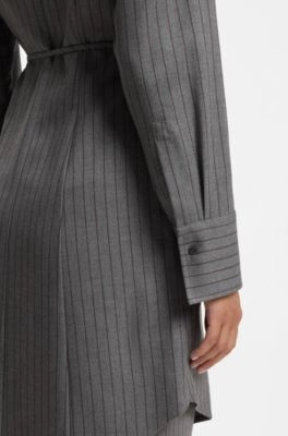 Hugo Belted Pinstripe Midi Shirtdress With Wide Cuffs
