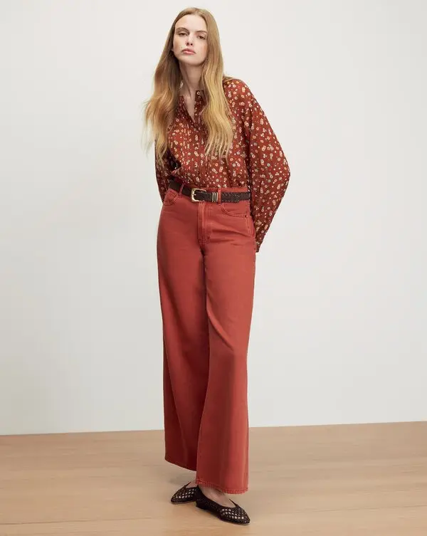 Veronica Beard Lollie Floral Button-down Blouse - Rust Multi