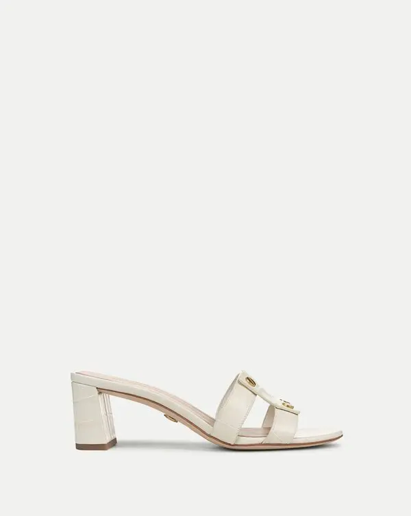 Veronica Beard Via Croc-embossed Mid-heel Sandal - Ecru