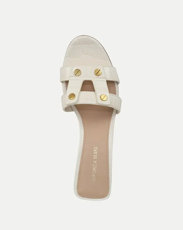 Veronica Beard Via Croc-embossed Mid-heel Sandal - Ecru