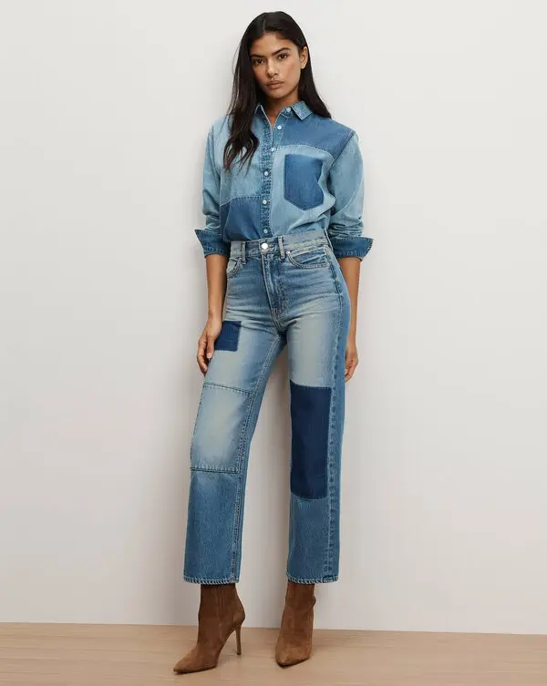 Veronica Beard Dylan Patchwork Straight-leg Jean