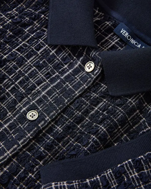 Veronica Beard Benedetta Plaid Polo Shirt Navy White Multi