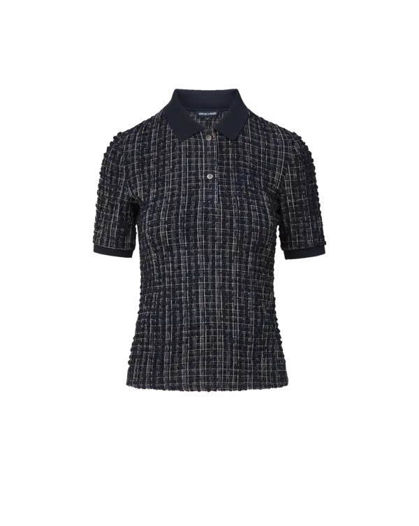 Veronica Beard Benedetta Plaid Polo Shirt Navy White Multi