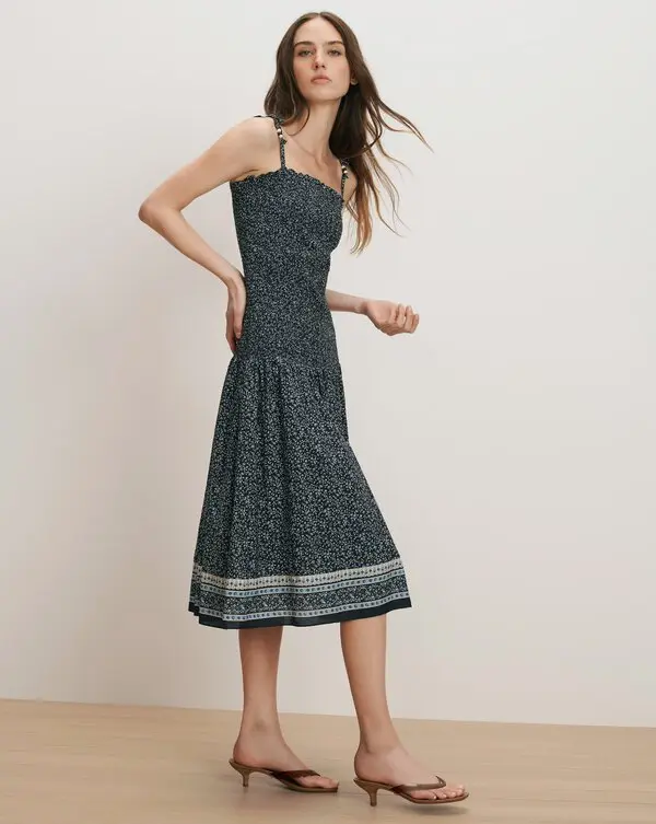 Veronica Beard Marietta Smocked Midi Dress