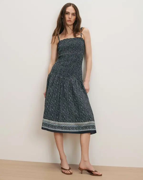 Veronica Beard Marietta Smocked Midi Dress