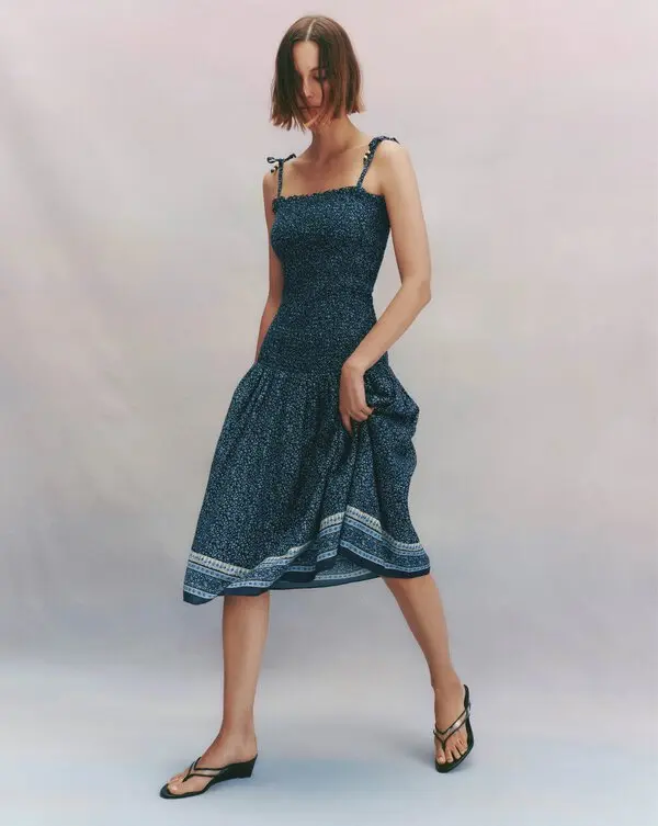 Veronica Beard Marietta Smocked Midi Dress