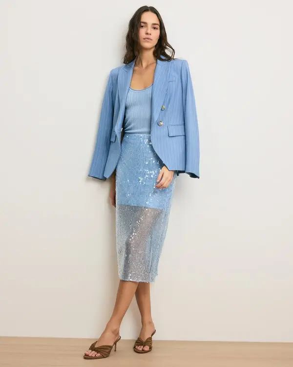Veronica Beard Allora Sequin Midi Skirt - Blue Jay