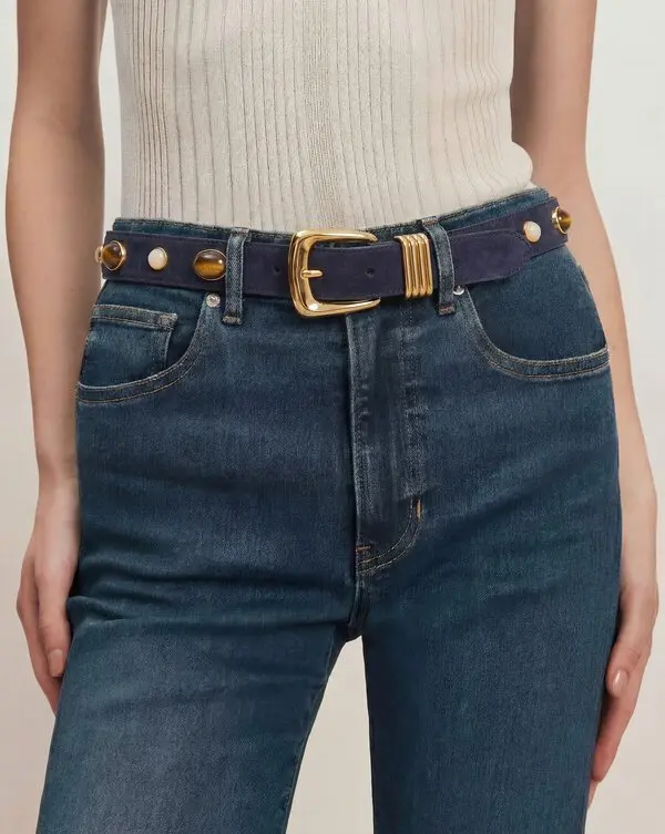Veronica Beard Arch Embellished Suede Belt