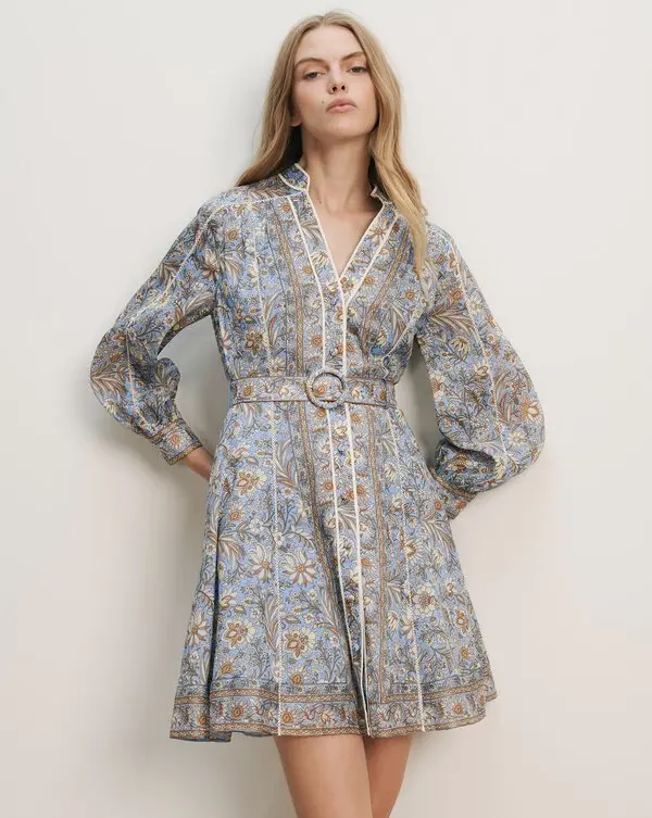 Veronica Beard Kumar Belted Mini Dress - Blue Jay Multi