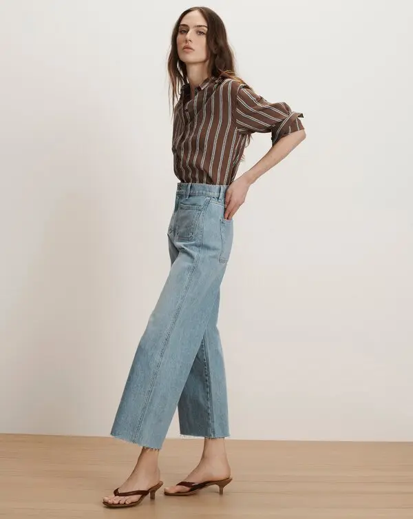 Veronica Beard Taylor Cropped Patch-pocket Wide-leg Jean