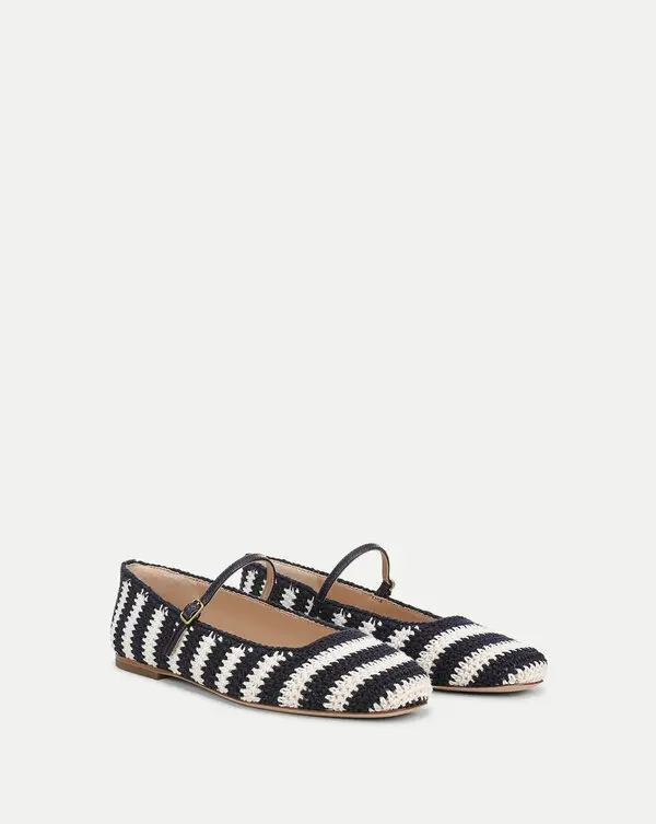 Veronica Beard Ellie Crochet Flat Navy Ecru