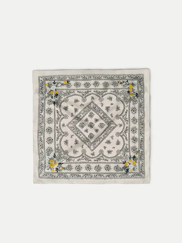 Veronica Beard Embroidered Bandana Ecru Navy
