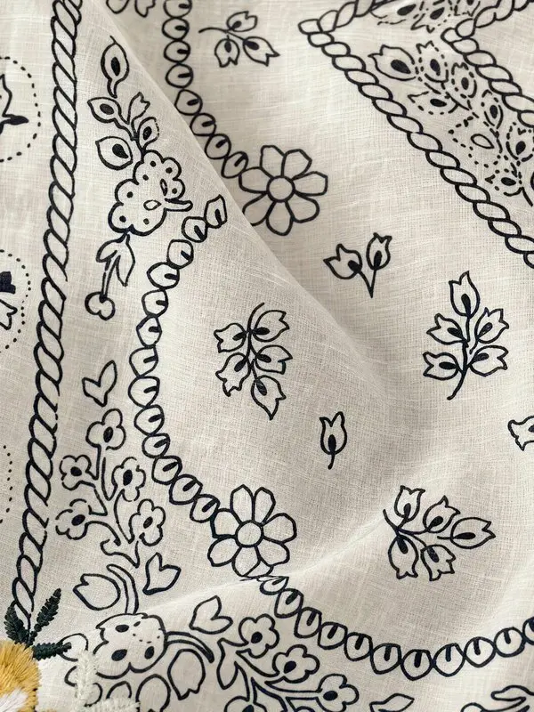 Veronica Beard Embroidered Bandana Ecru Navy