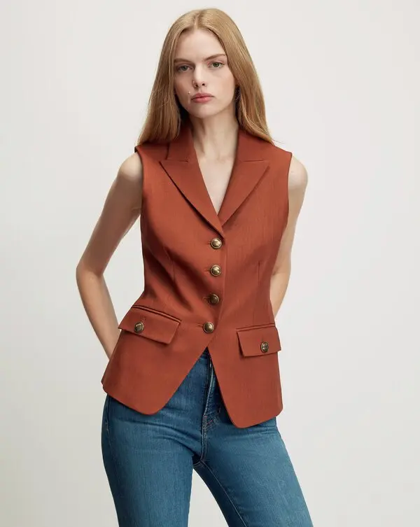 Veronica Beard Benny Tailored Vest - Rust