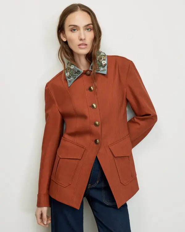 Veronica Beard Laramie Removable-collar Dickey Jacket - Rust
