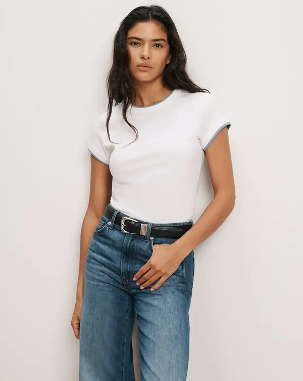 Veronica Beard Devin Crewneck T-shirt White Blue River - White/blue River