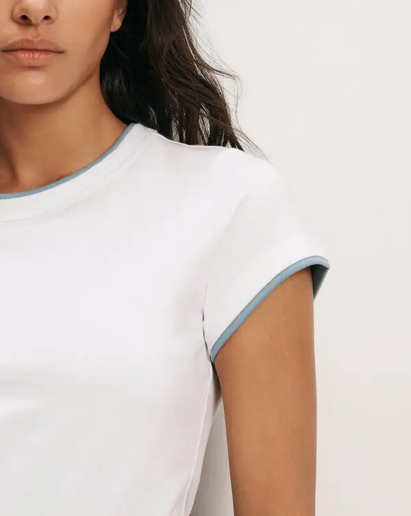 Veronica Beard Devin Crewneck T-shirt White Blue River - White/blue River