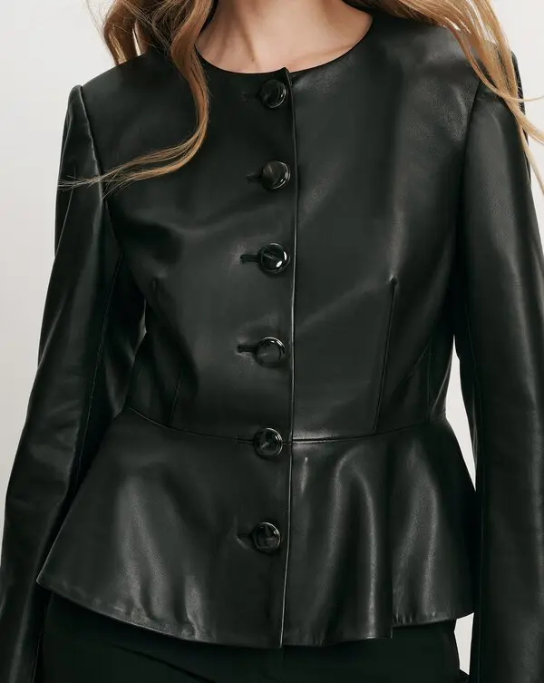 Veronica Beard Quinn Leather Peplum Jacket
