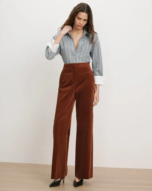 Veronica Beard Holt Corduroy Wide-leg Pant - Rust