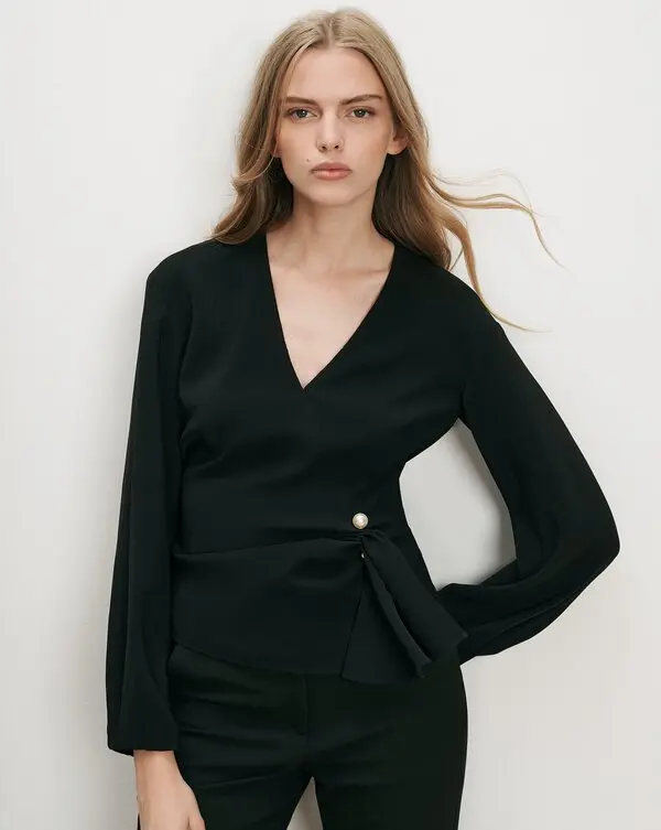 Veronica Beard Drew Brooch Blouse - Black