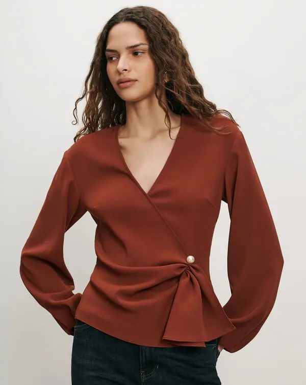 Veronica Beard Drew Brooch Blouse - Rust