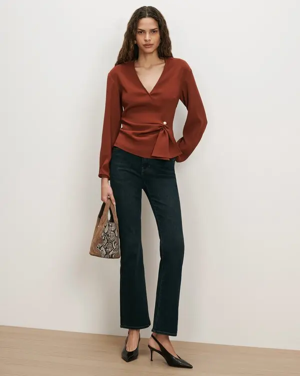 Veronica Beard Drew Brooch Blouse - Rust