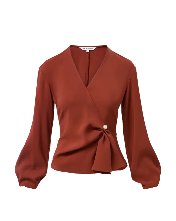 Veronica Beard Drew Brooch Blouse - Rust