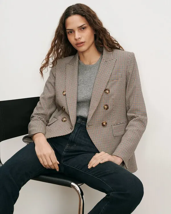 Veronica Beard Miller Houndstooth Dickey Jacket Rust Navy Multi - Rust/navy Multi