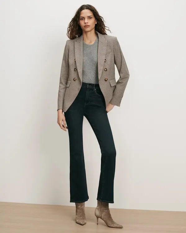 Veronica Beard Miller Houndstooth Dickey Jacket Rust Navy Multi