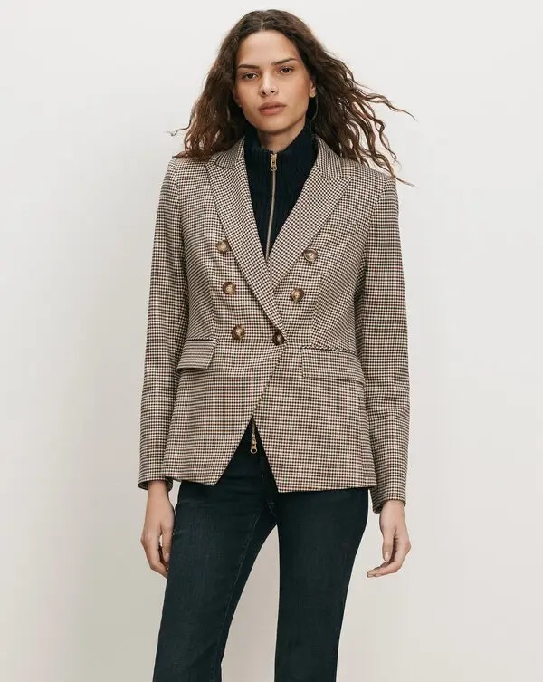 Veronica Beard Miller Houndstooth Dickey Jacket Rust Navy Multi