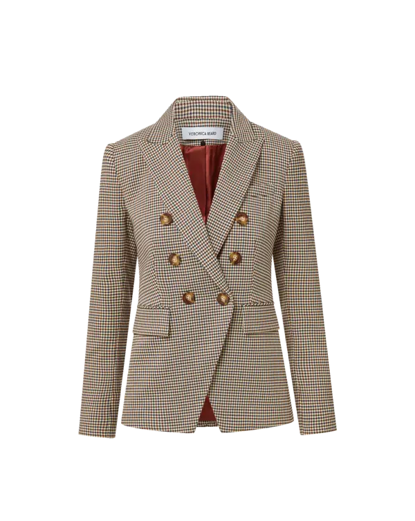 Veronica Beard Miller Houndstooth Dickey Jacket Rust Navy Multi
