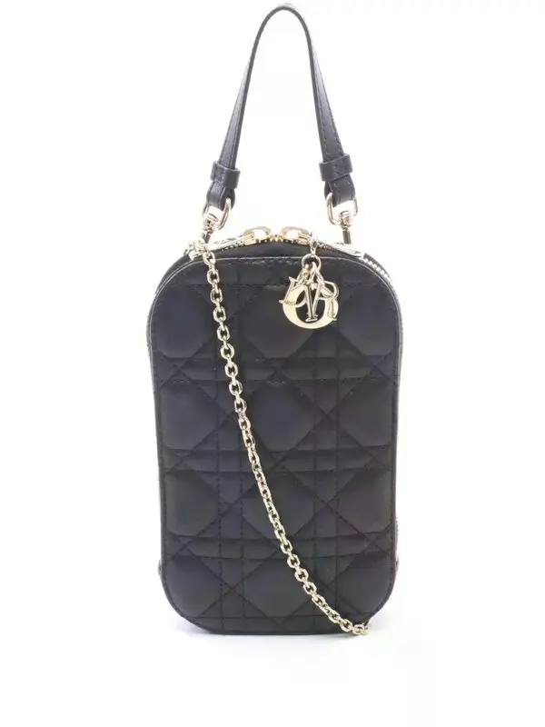 Dior 2015-2026 Lambskin Cannage Lady Call In Phone Holder Satchel - Black