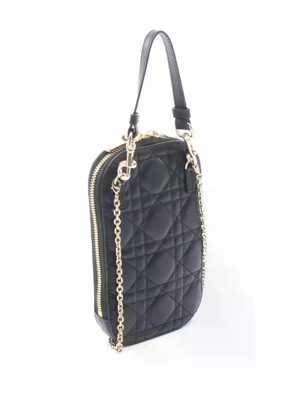 Dior 2015-2026 Lambskin Cannage Lady Call In Phone Holder Satchel - Black