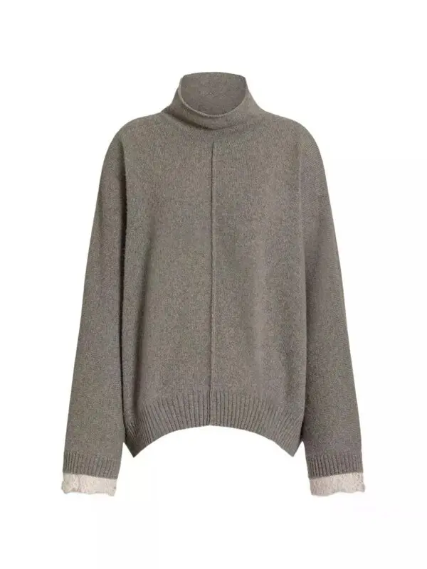 Alberta Ferretti Lace-trimmed Ruffled Sweater