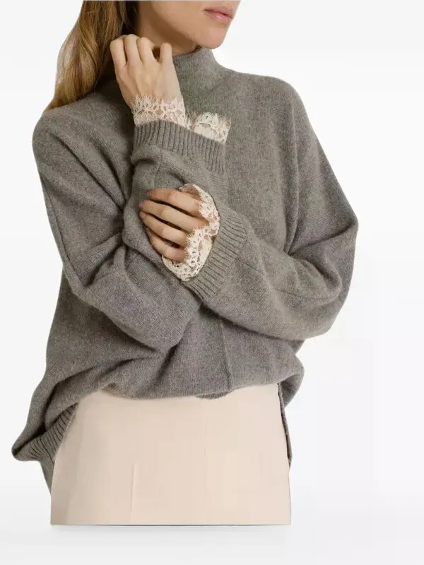 Alberta Ferretti Lace-trimmed Ruffled Sweater