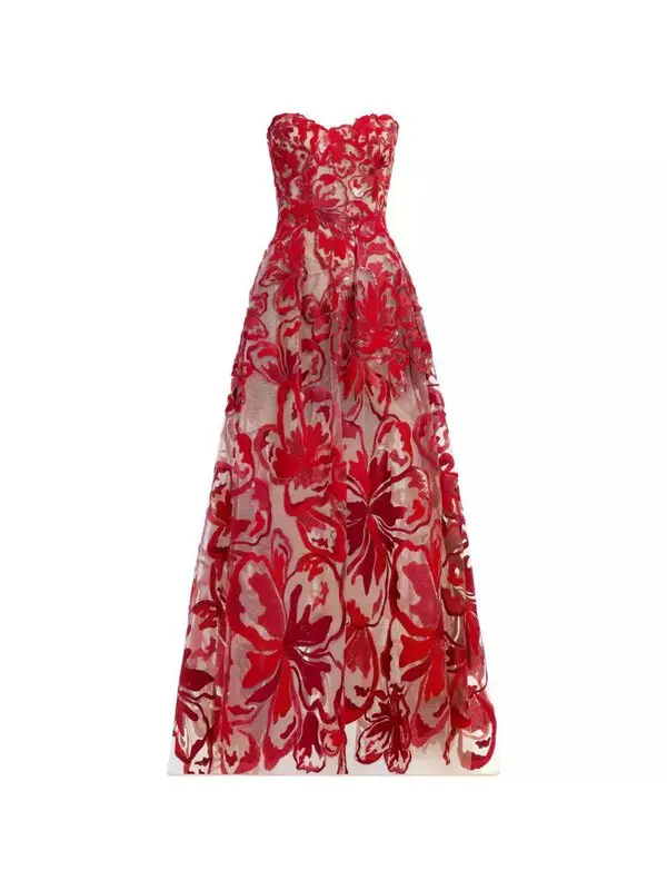 Elie Saab Velvet-embroidered Maxi Dress - Red