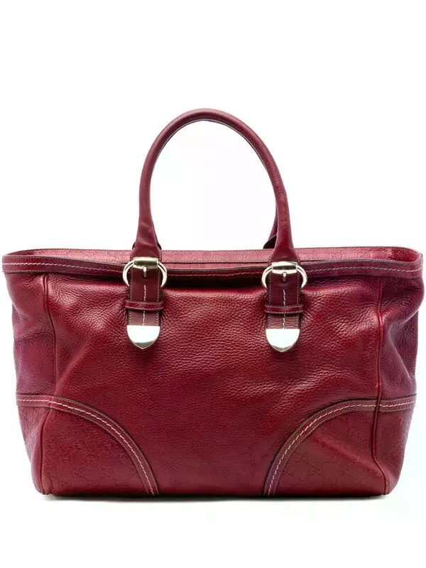 Gucci 2016-2026 Guccissima Trimmed Calfskin Signoria Tote Bag - Red