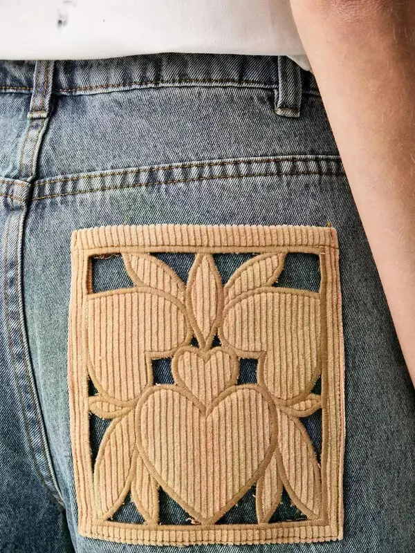Farm Rio Heart-motif Corduroy-patch Jeans