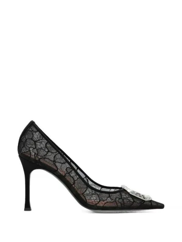 Amina Muaddi Camelia Crystal-embellished Lace Pumps - Black