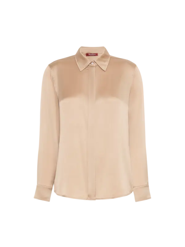 Max Mara Mannish Silk Satin Shirt - Camel