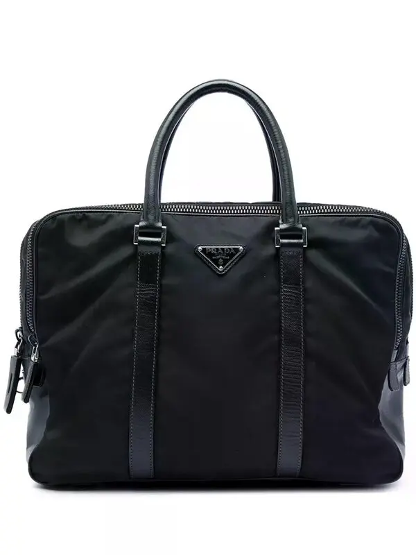 Prada 2013-2026 Saffiano Trimmed Tessuto Business Bag - Black