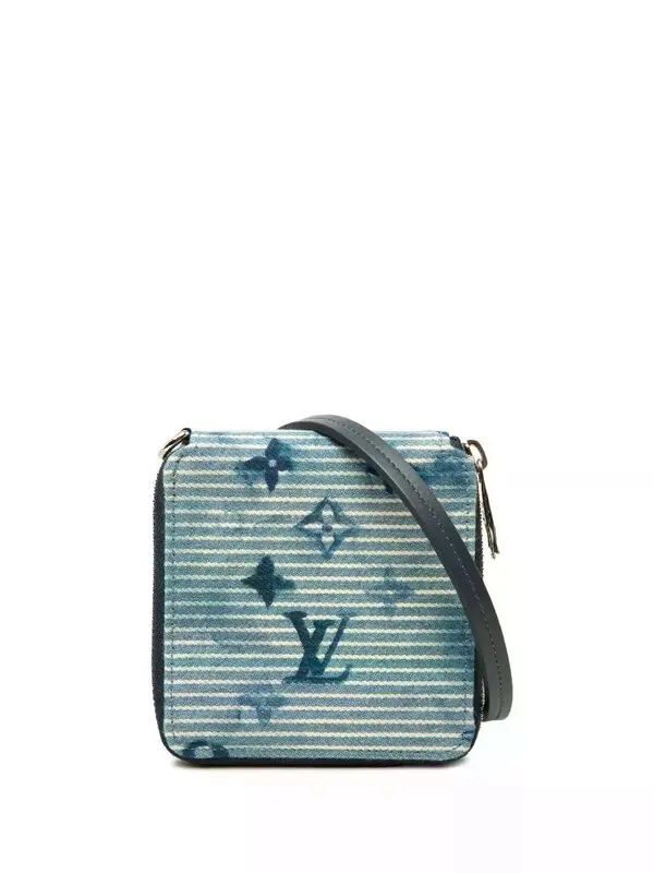 LOUIS VUITTON 2000-2026 Monogram Denim Watercolor Hickory Stripes Compact Wallet On Strap Small Wallets
