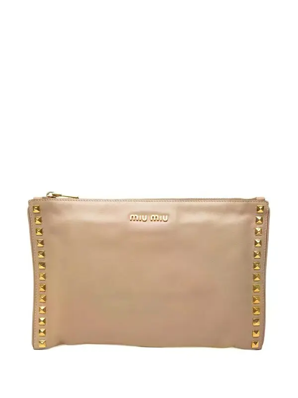 Miu Miu 2010-2026 Studded Leather Zip Clutch Bag
