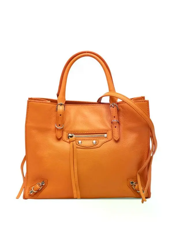 Balenciaga 2018-2026 Mini Leather Papier A4 Zip Around Satchel - Orange