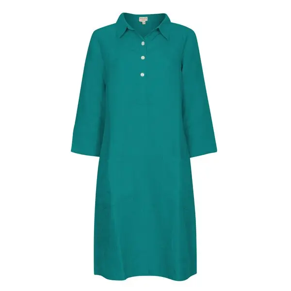 NOLOGO-CHIC Up Town Linen Shirt Dress Peacock