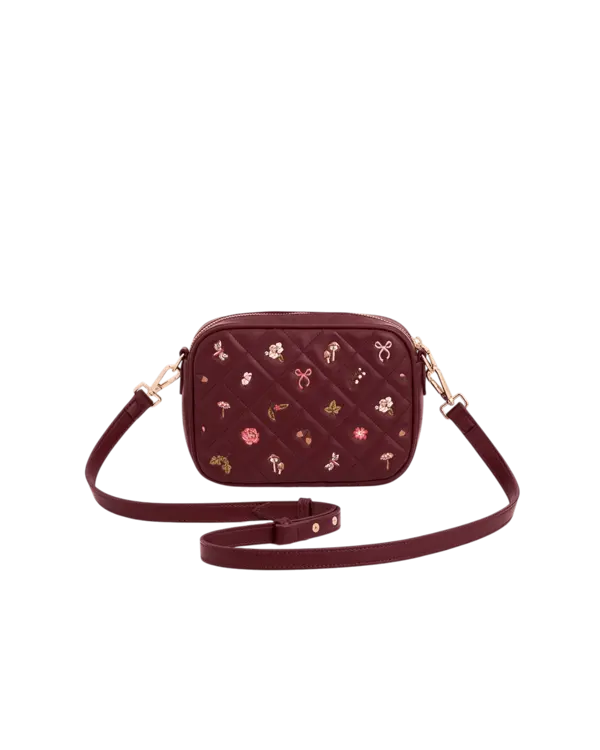 FABLE ENGLAND Alice Orla Embroidered Quilted Camera Bag In Burgundy - Red