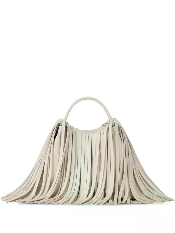 Givenchy Nano Facet Bucket Bag In Leather With Fringes - Neutrals